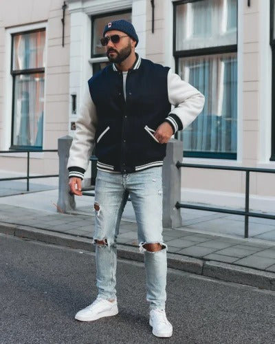 Mens varsity jacket style tips : Varsity jacket trends 2024