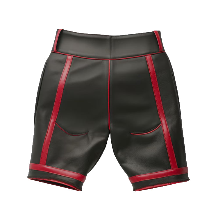 Distinctive Appeal: Red Striped Sheep Leather Men's Shorts, Handmade