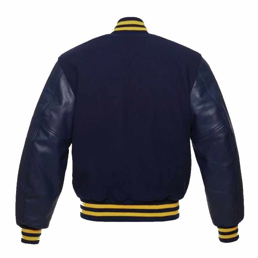 Shop Navy Blue and Yellow Baseball Style Jacket | Trendy Sportswear