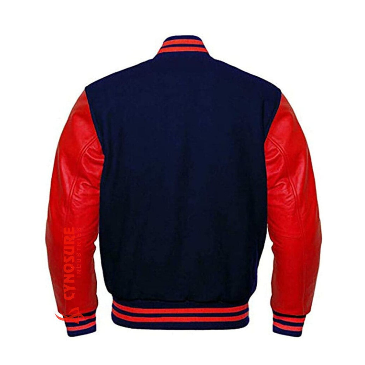 "Navy Wool and Red Leather: A Classic Combination in Varsity Jacket Design